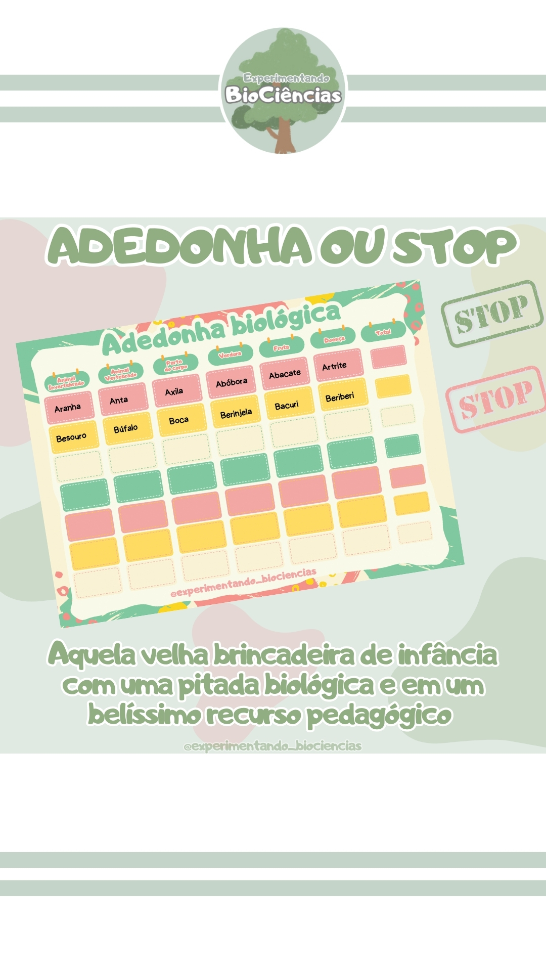 132-Adedonha ou stop biológico – Experimentando BioCiências